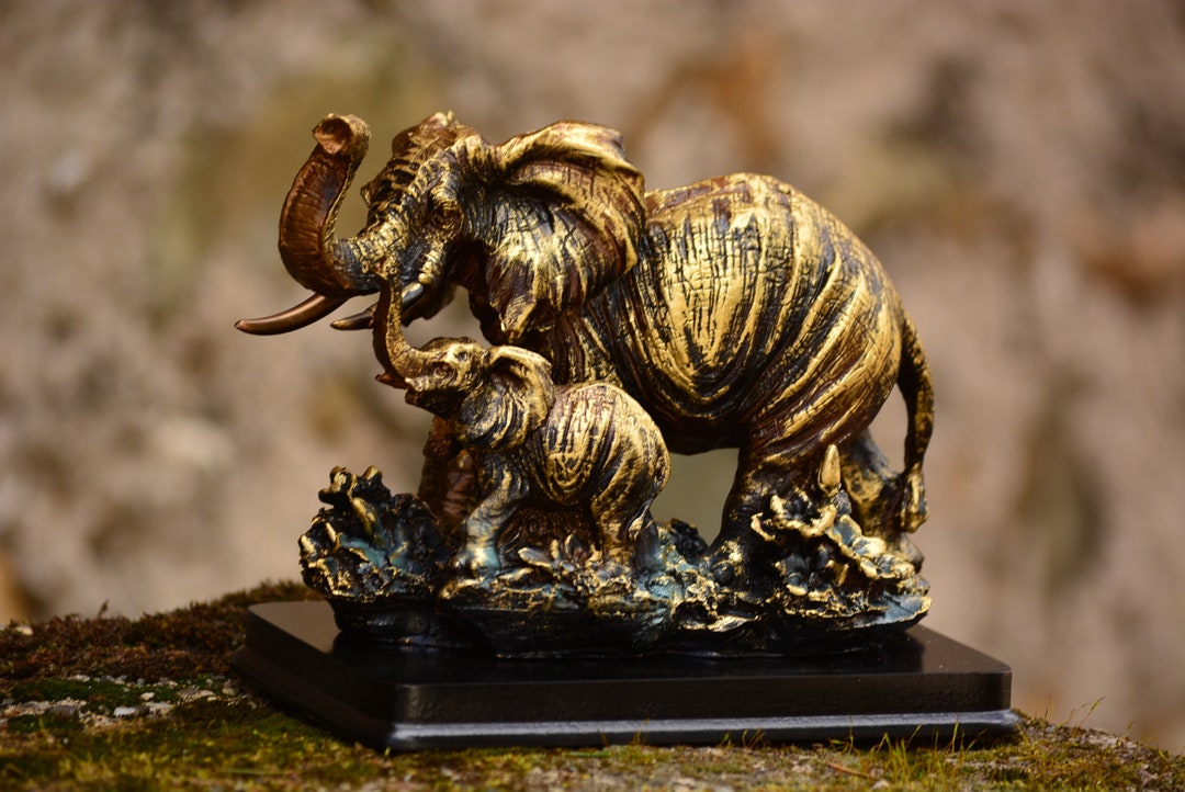 Golden Mum and Baby Elephant Figurine,shiny Elephant,gold Elephant ...