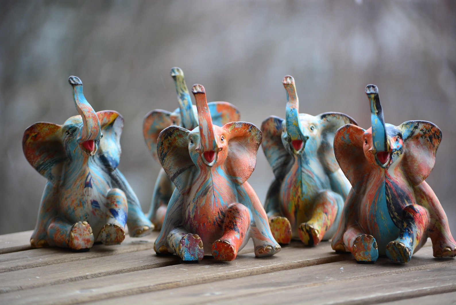Colorful Elephant Statuecolorful Elephant Figurinesitting - Etsy