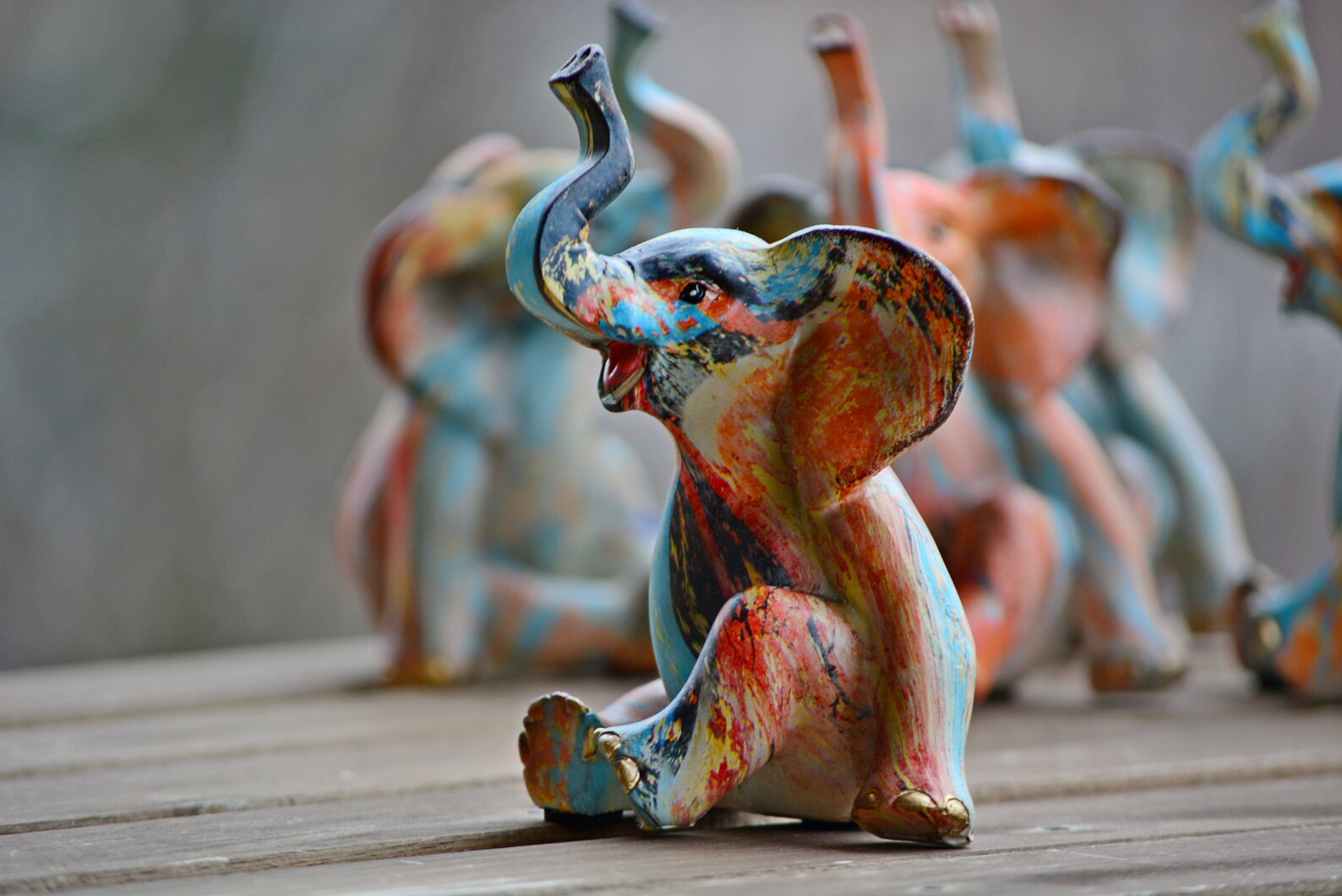 Colorful Elephant Statuecolorful Elephant Figurinesitting - Etsy