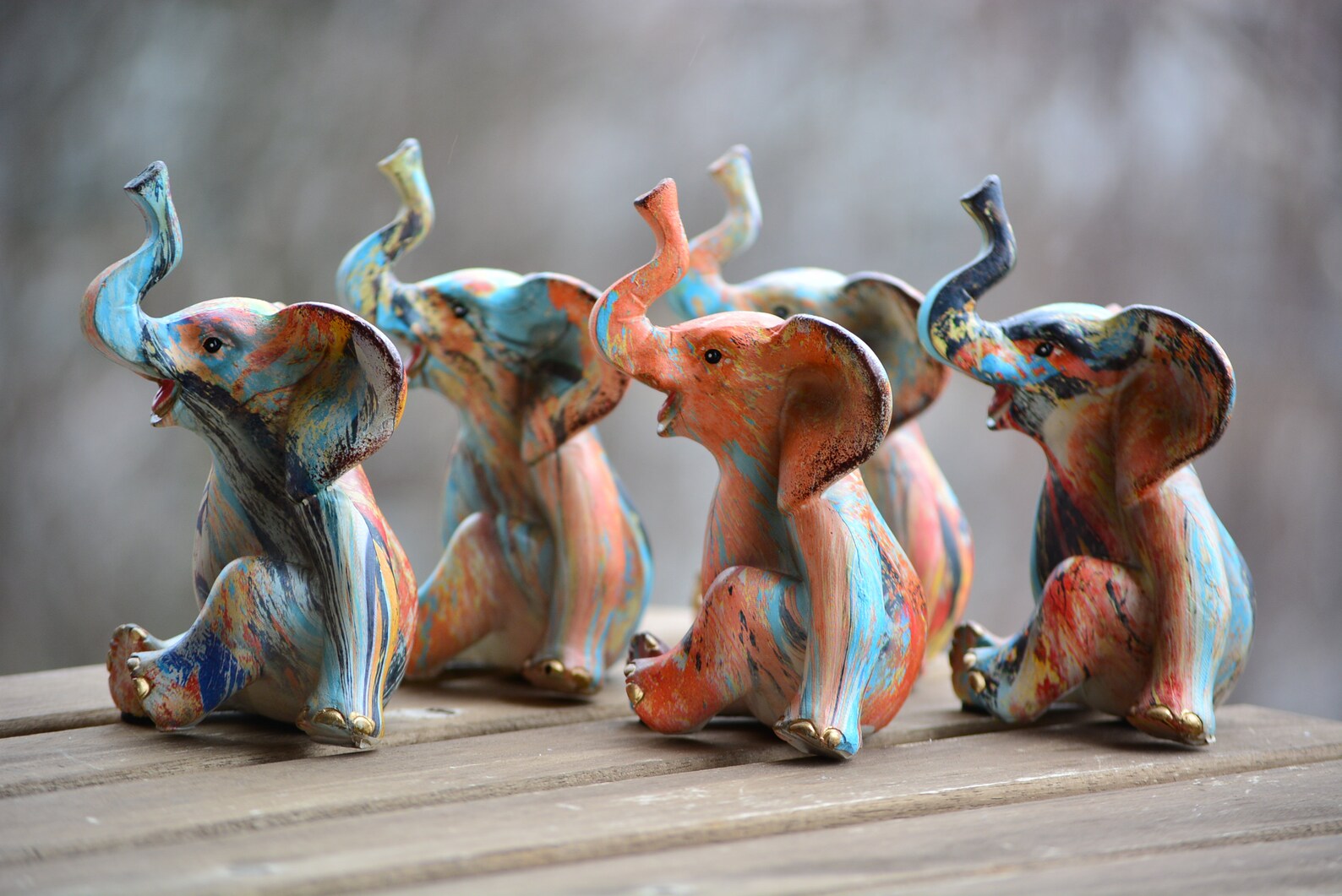 Colorful Elephant Statuecolorful Elephant Figurinesitting - Etsy