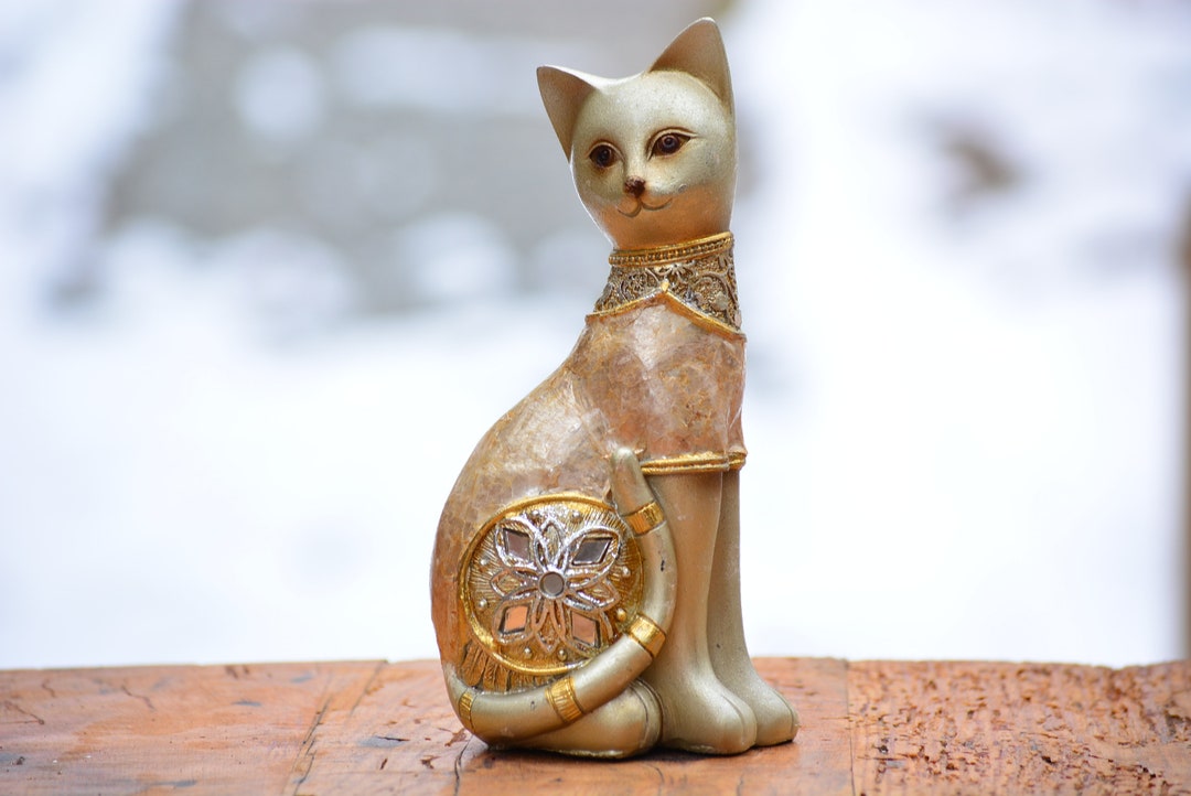 Shiny Cat Figurine,bronze and Gold Cat Figurine,cat Decor,cat Gift ...