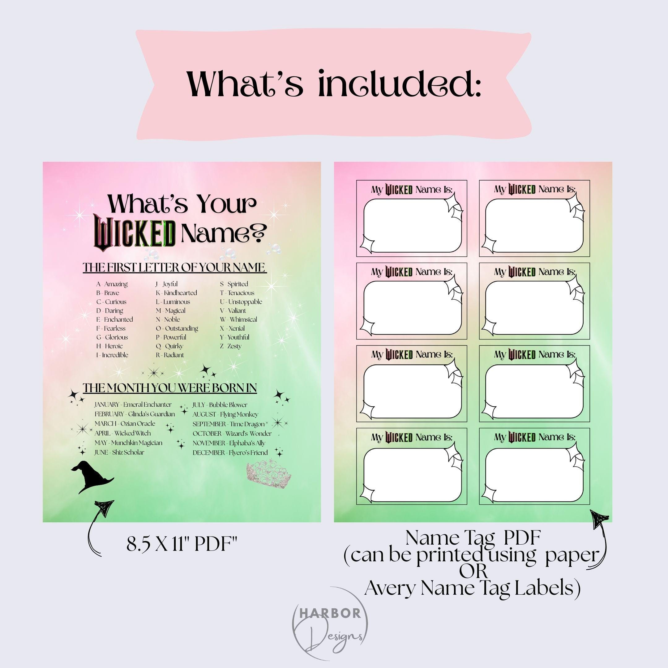 Wicked Name Party Game: Printable Name Tags (instant Download) - Etsy