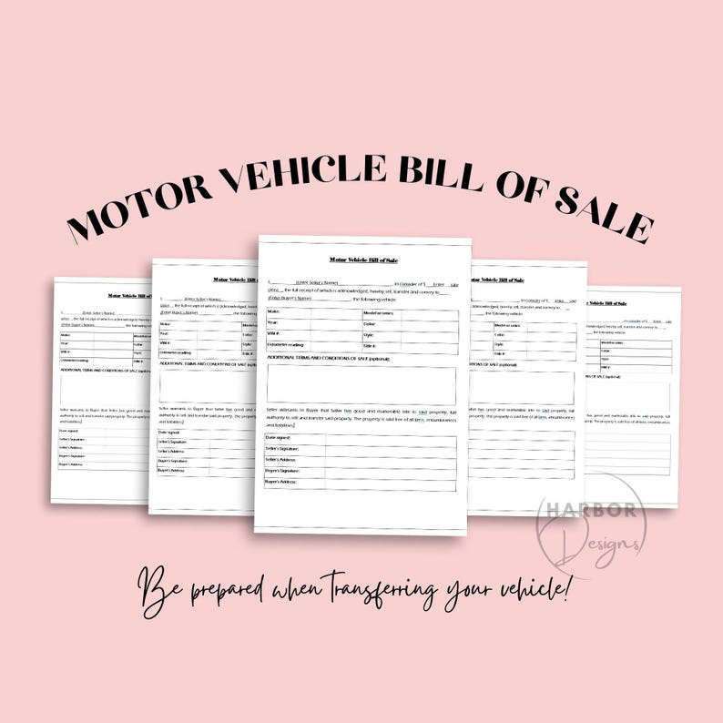 Notarized Bill of Sale Printable Motor Vehicle Bill of Sale Fillable ...