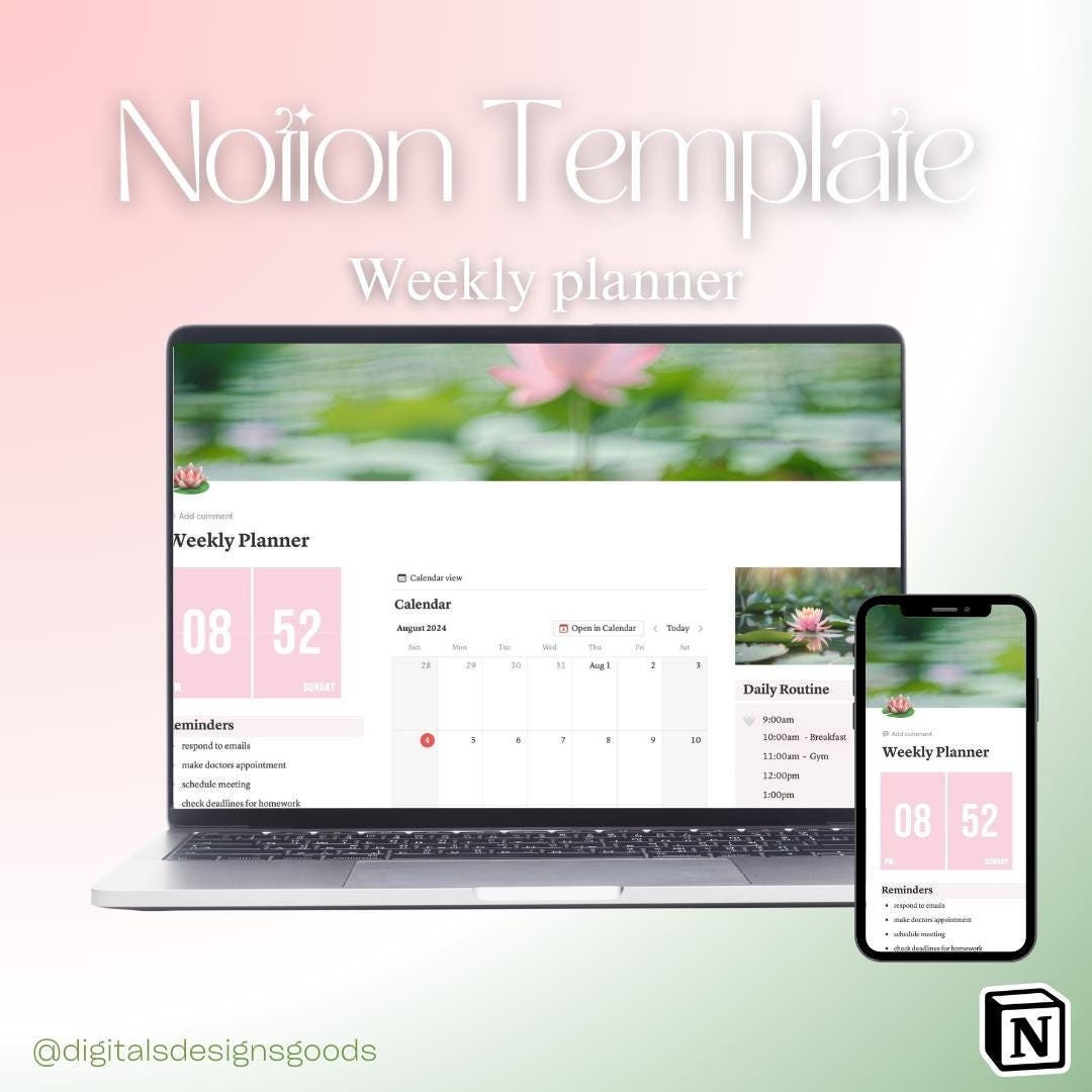 Notion Template | Digital Download | Floral | Notion Life Planner - Etsy