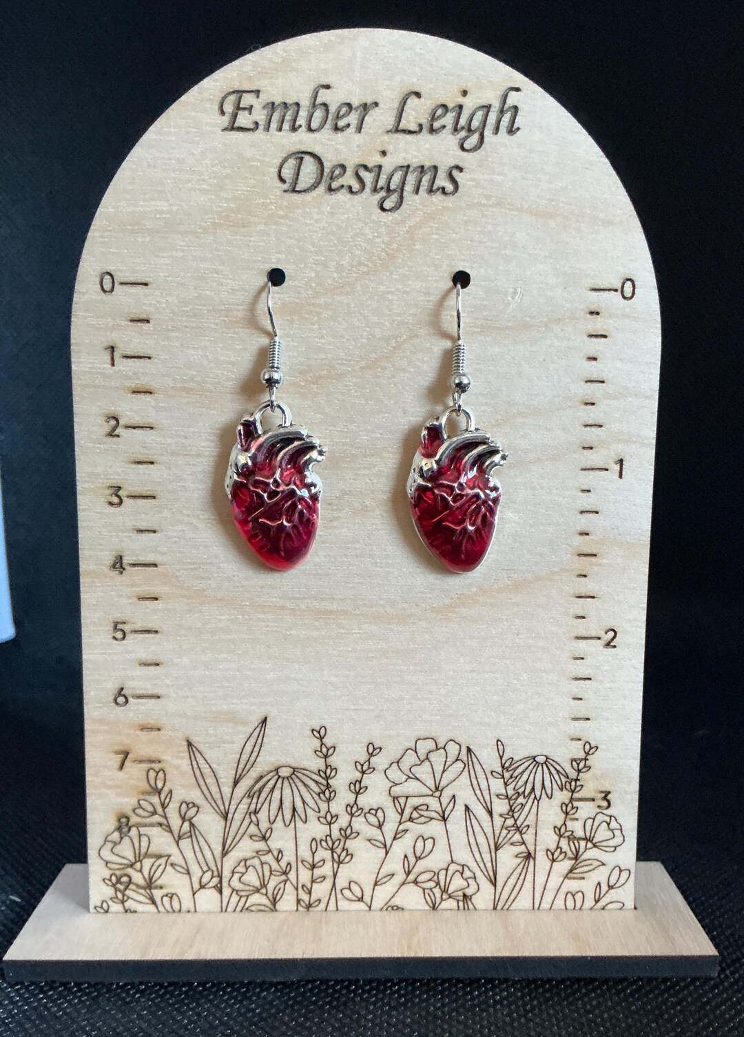 Red Enamel Anatomical Heart Organ Design Dangle Earrings Sterling ...