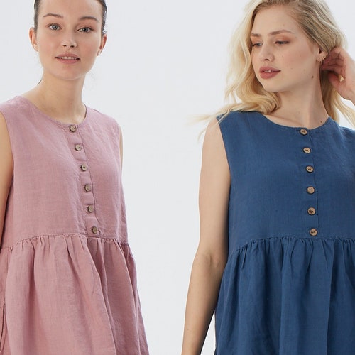 Linen Loose Sleeveless Dress With Hidden Side Pockets Malibu Etsy