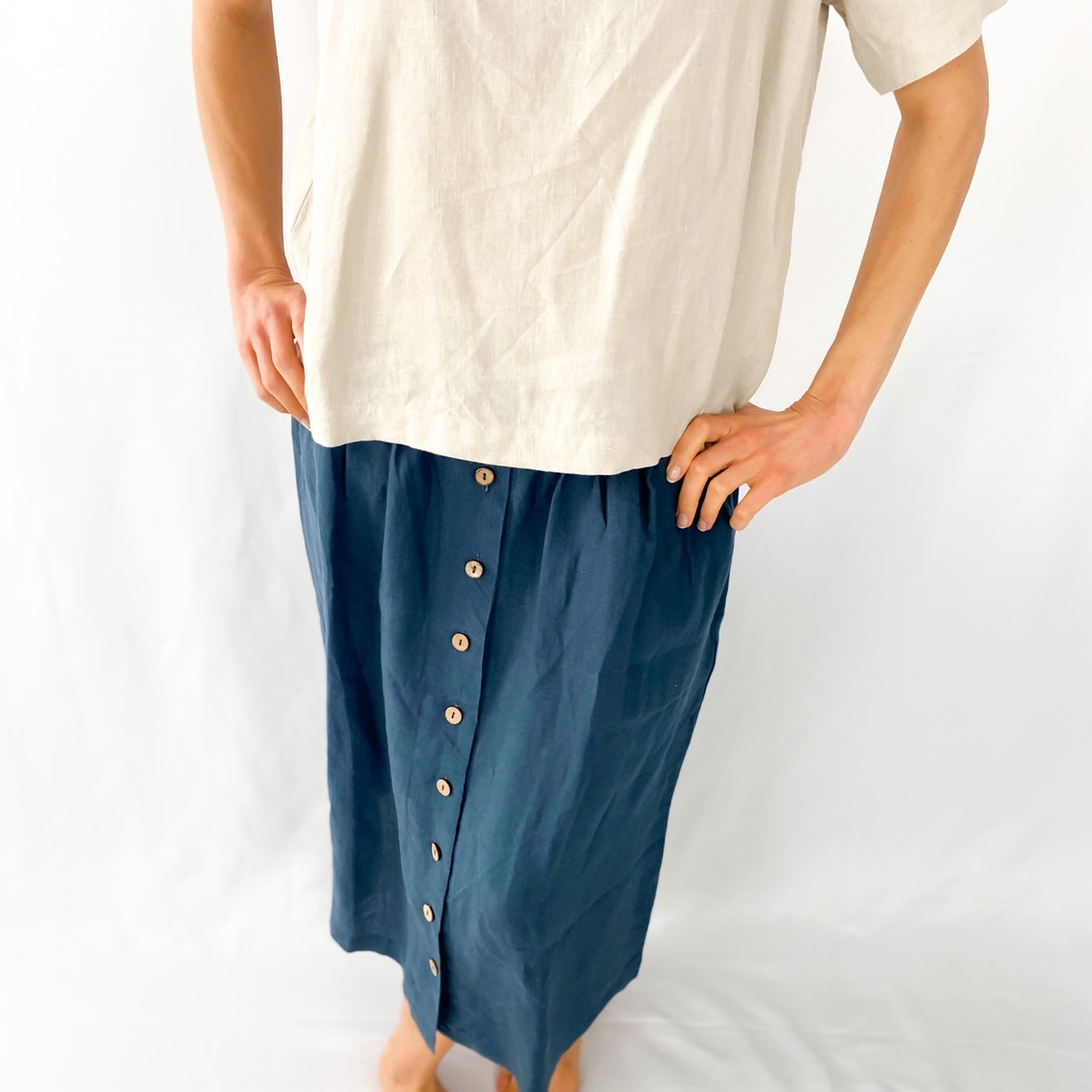 Linen Skirt With Hidden Side Pockets Laguna / Elastic Waist - Etsy