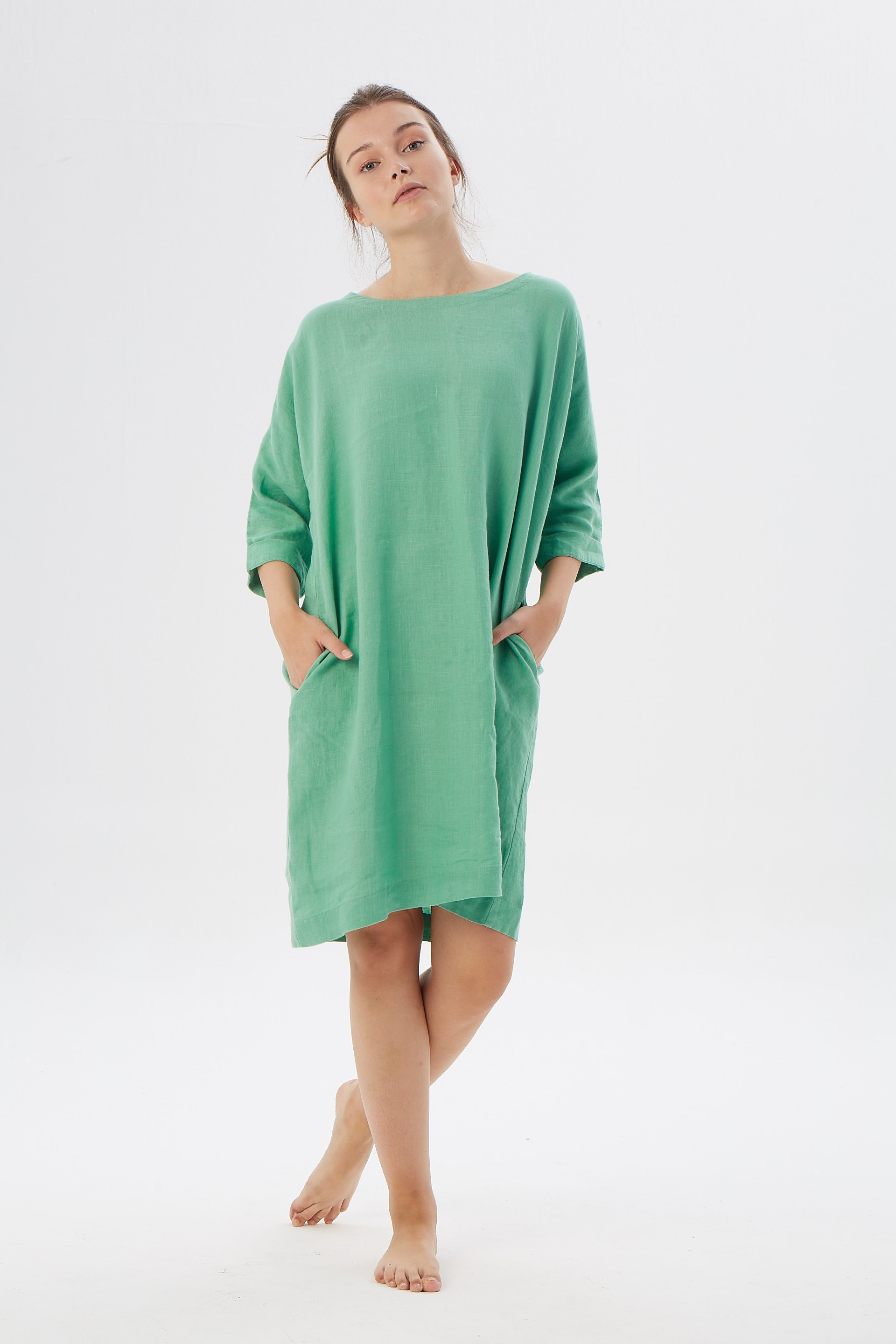 Linen tunic dress with long sleeves FLORIDA / Washed linen tunic ...