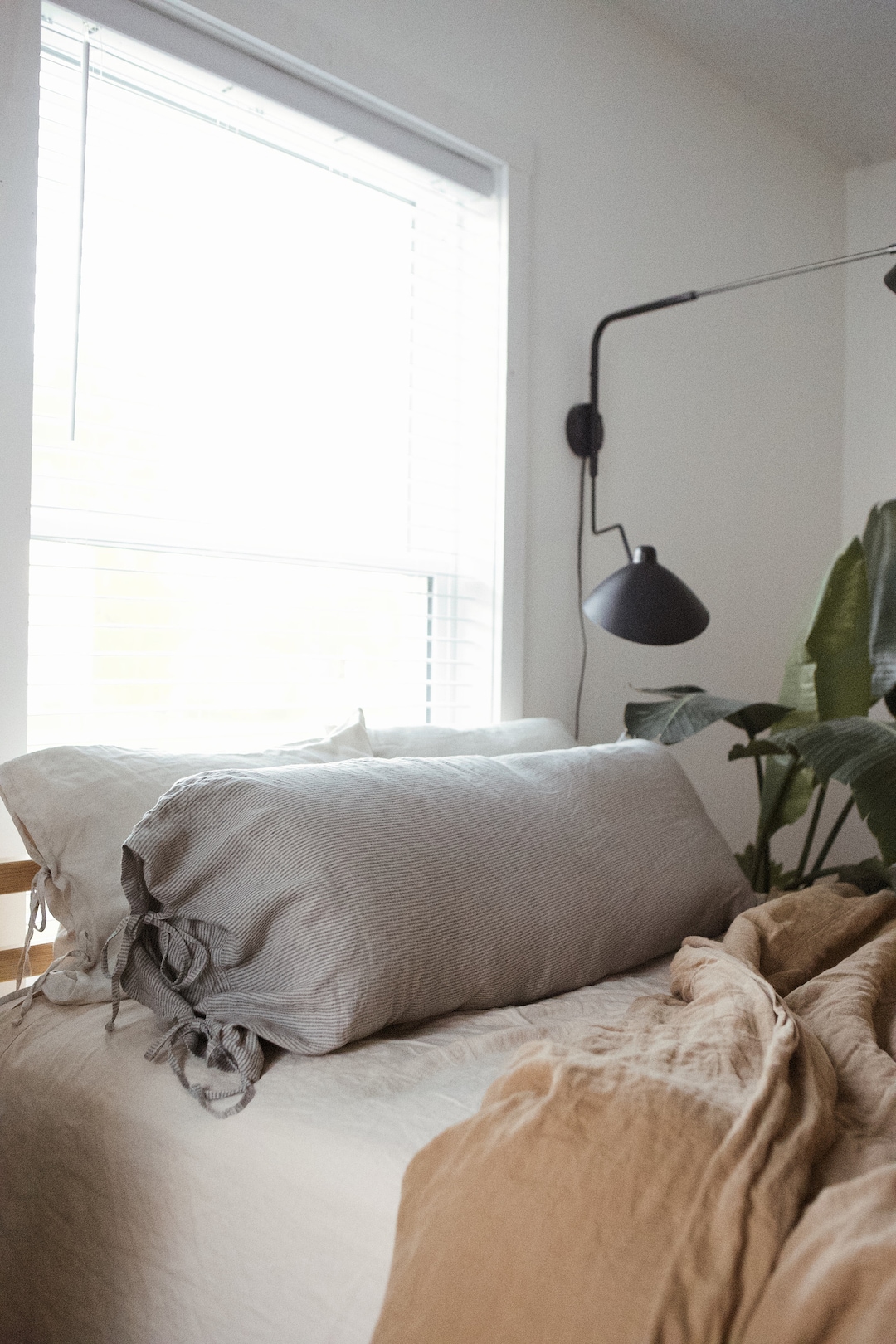 Custom Body Pillow Cover With Ties Softened Linen Natural Pillow ...