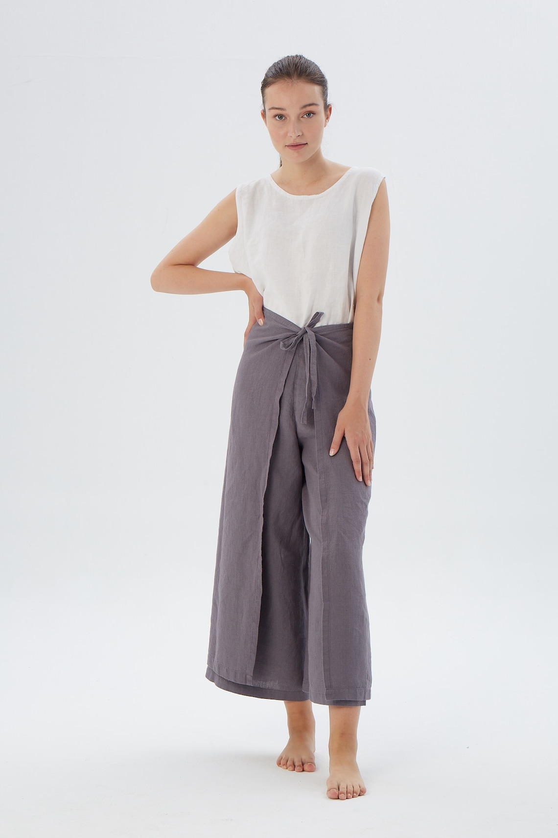 Wide Leg Wrap Around Linen Pants TEXAS / Overlapping Waist - Etsy