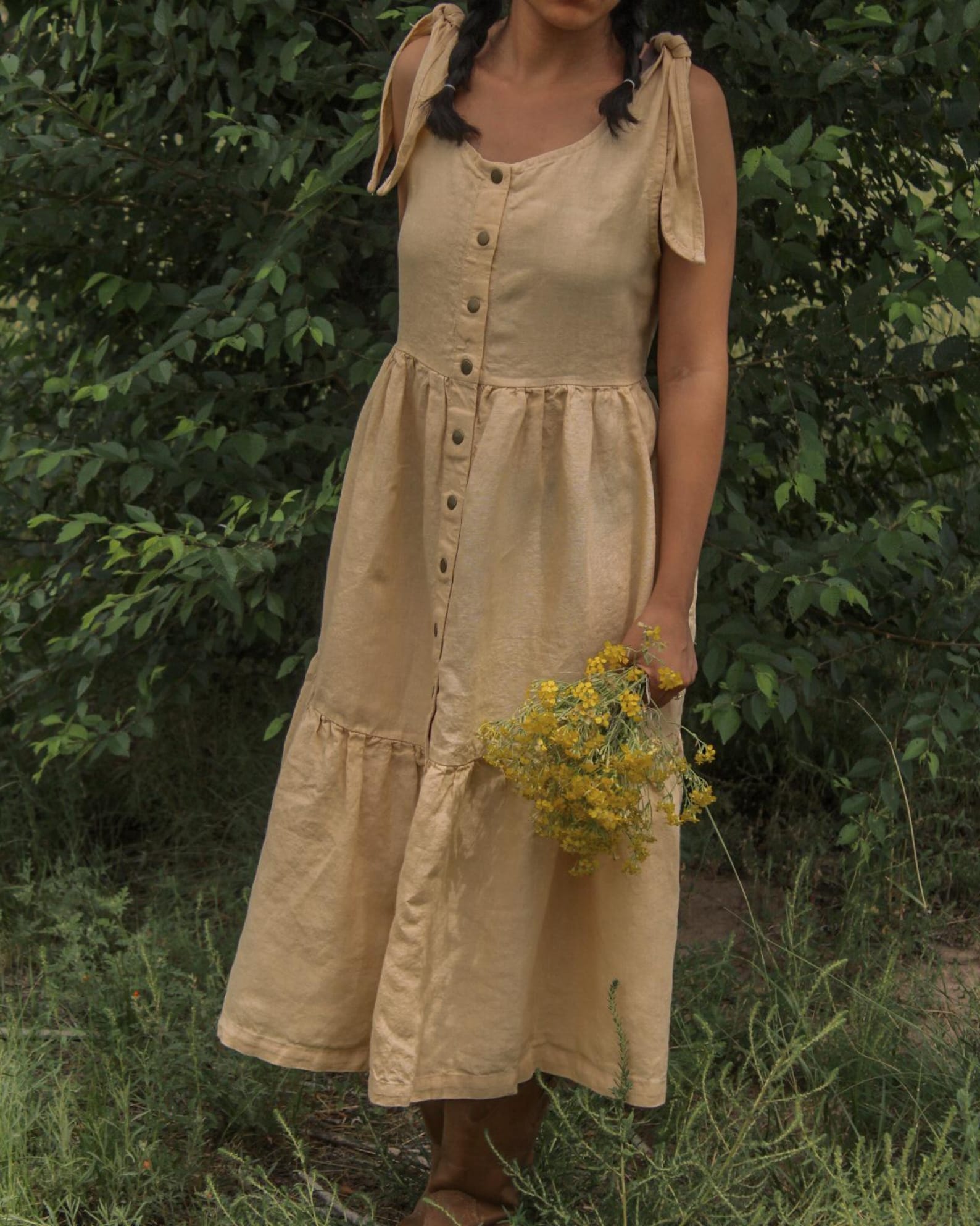 Linen Dress Pockets Linen Dress Long Linen Dress Women With Ties Linen ...