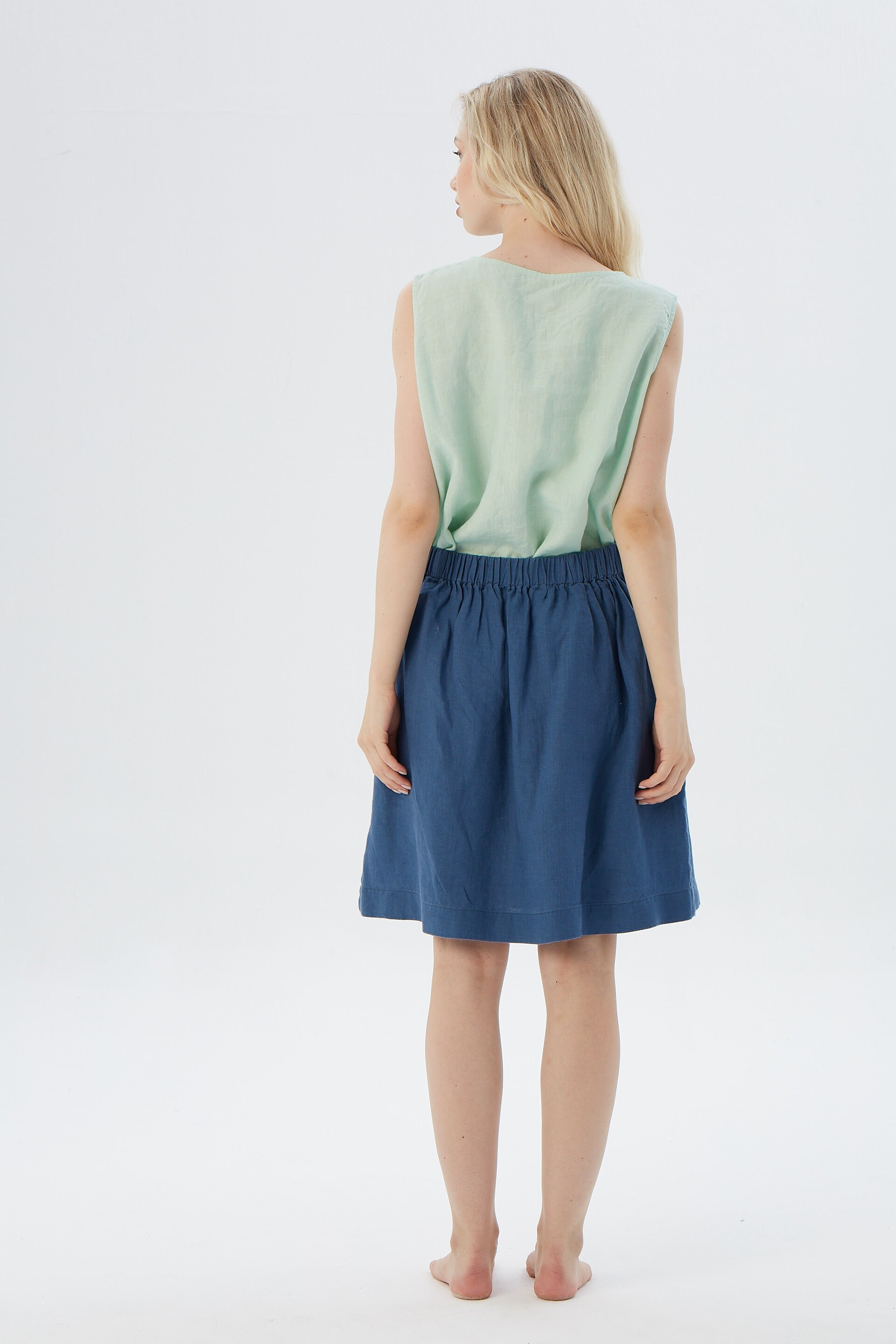 Simple linen top MANHATTAN / Washed linen sleeveless loose blouse ...