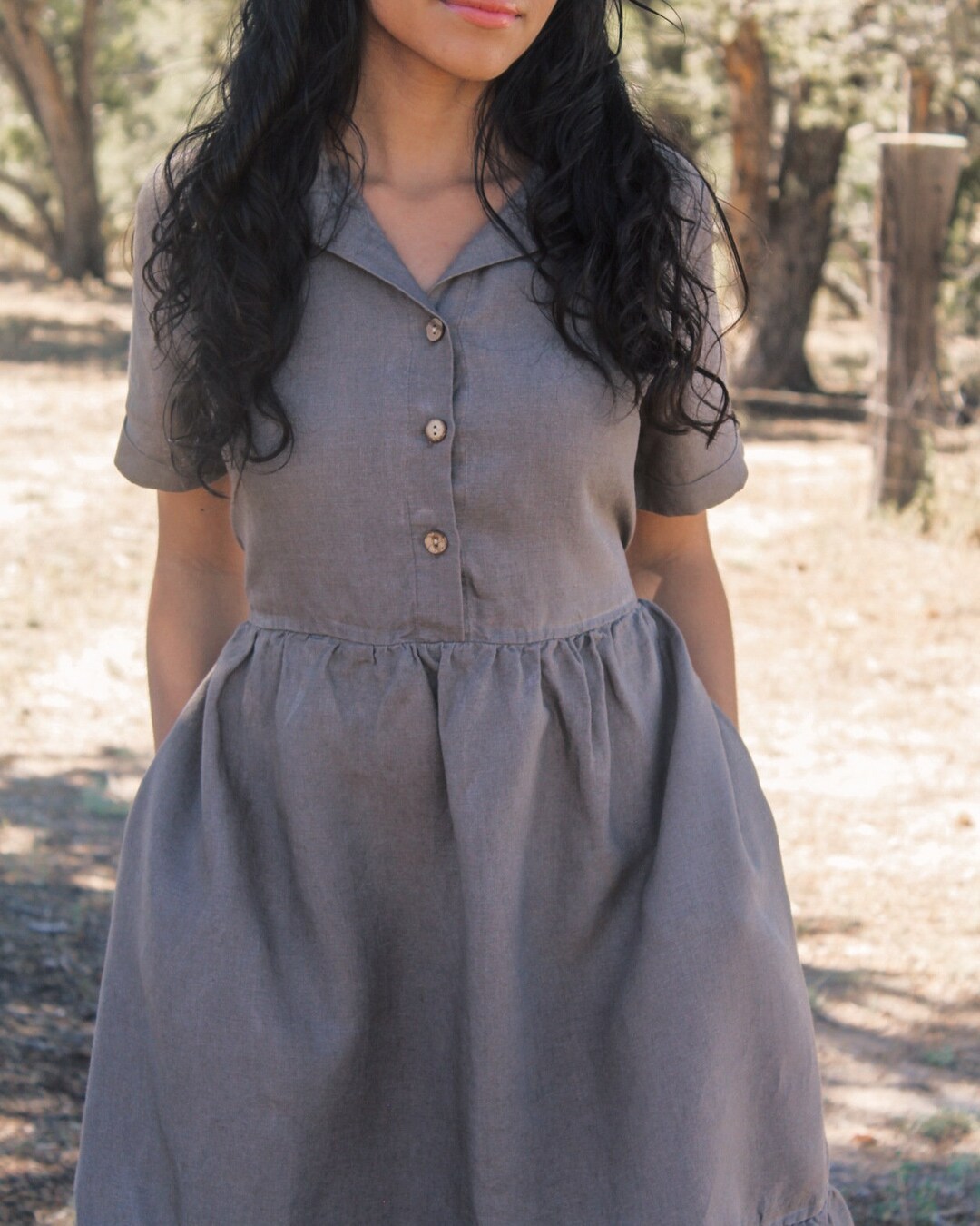 Linen Dress With Pockets Midi Dress With Ruffles Fall Linen - Etsy