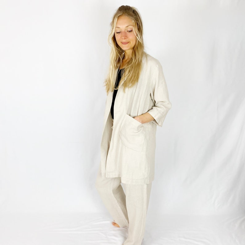Linen Summer Jacket With Pockets, Oversize Linen Coat, Loose Linen ...