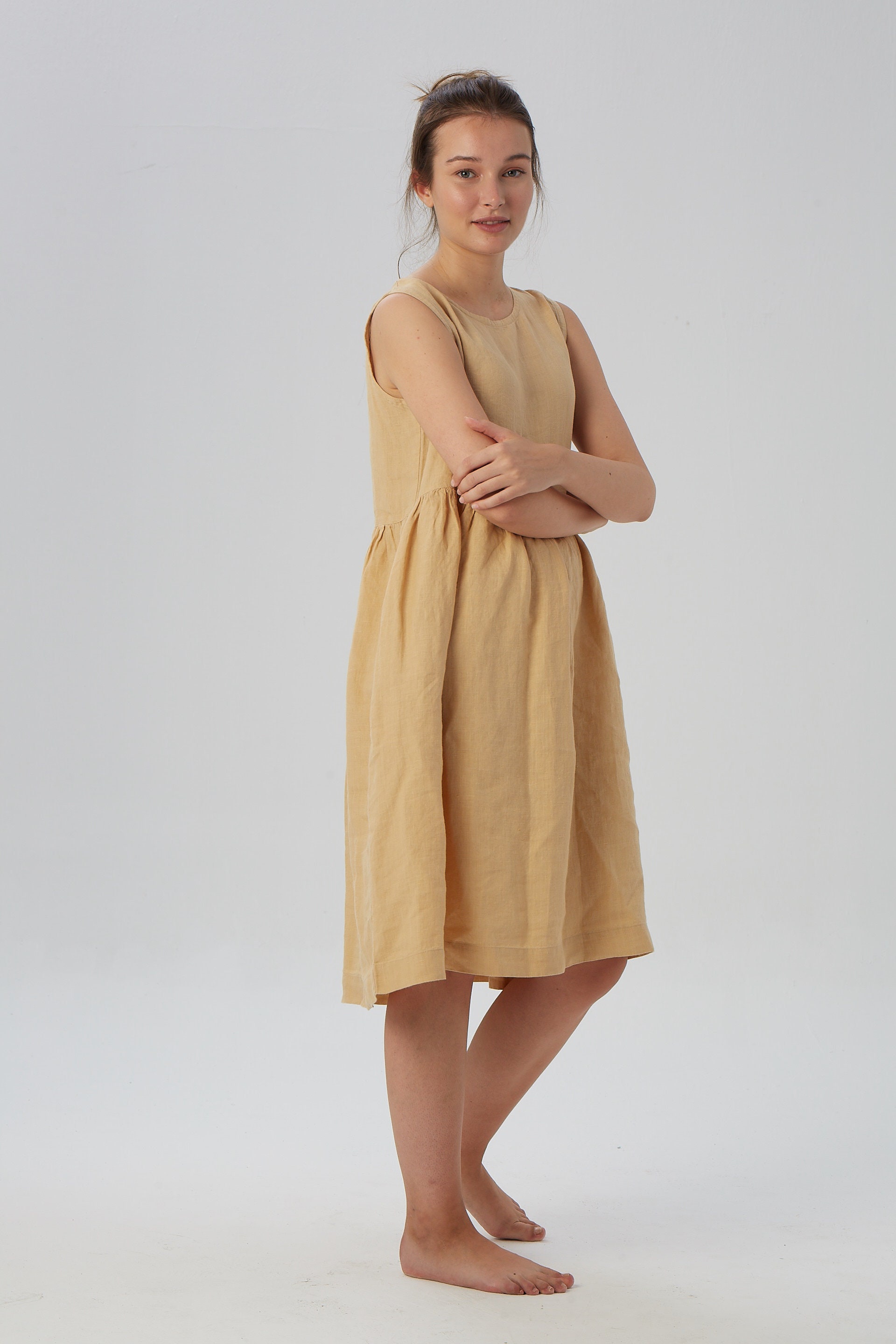 Linen loose sleeveless dress, SANTA CLARA / Washed soft linen dress ...