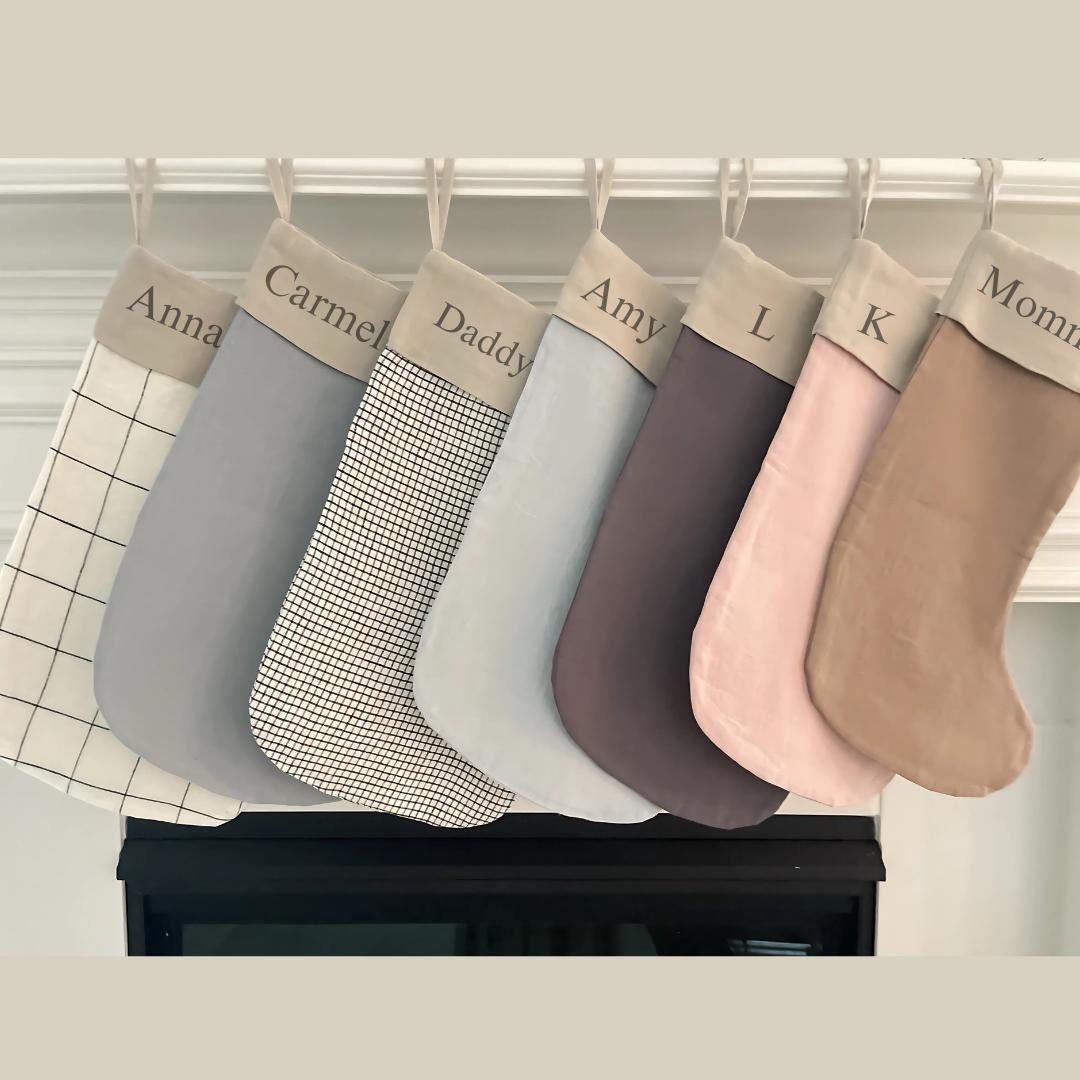 Personalized Linen Stocking With Cuff, Handmade Stocking, Embroidered ...