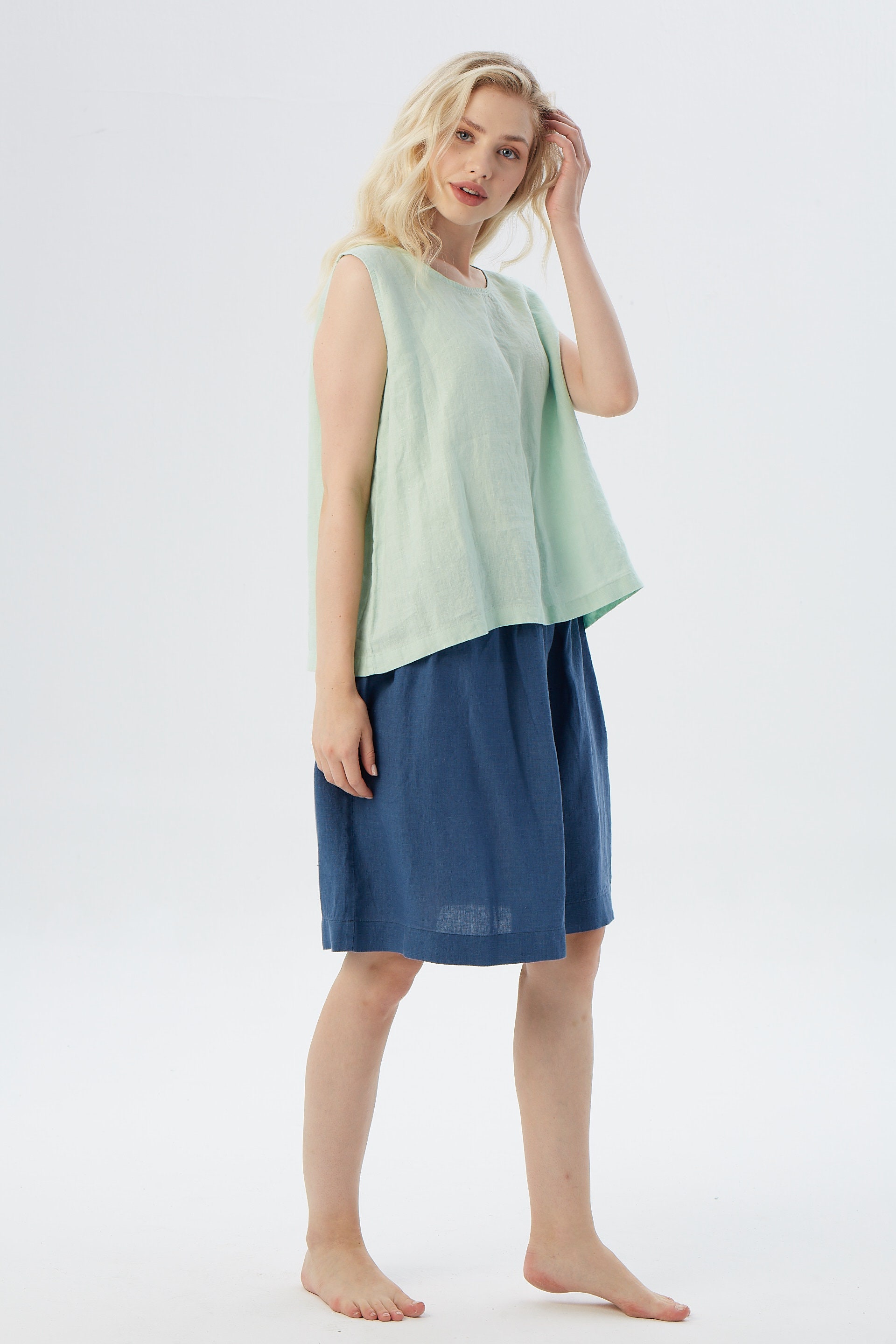 Simple linen top MANHATTAN / Washed linen sleeveless loose blouse ...