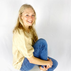 Linen Shirt With Buttons, Linen Blouse With Front Closure, Short Sleeve ...