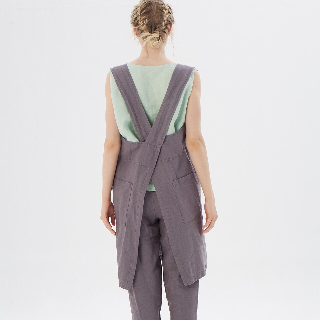 Washed Linen Apron, Japanese Linen Apron, Cross Back Apron, Linen ...