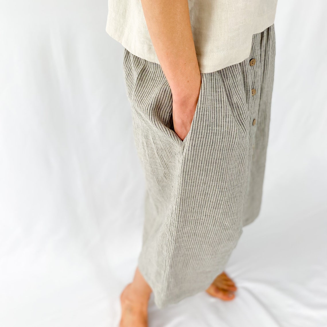 Linen Skirt With Hidden Side Pockets Laguna / Elastic Waist - Etsy