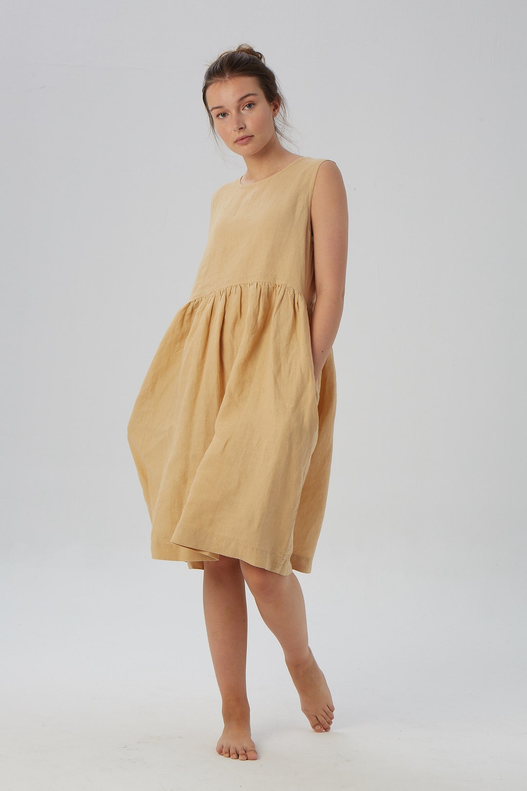 Ready To Go Linen Loose Sleeveless Dress Santa Clara Washed Etsy