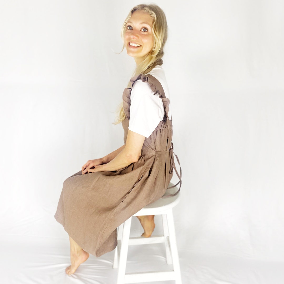 Chocolate Dress With Ruffled Straps, SOLVANG / Summer Linen Dress ...