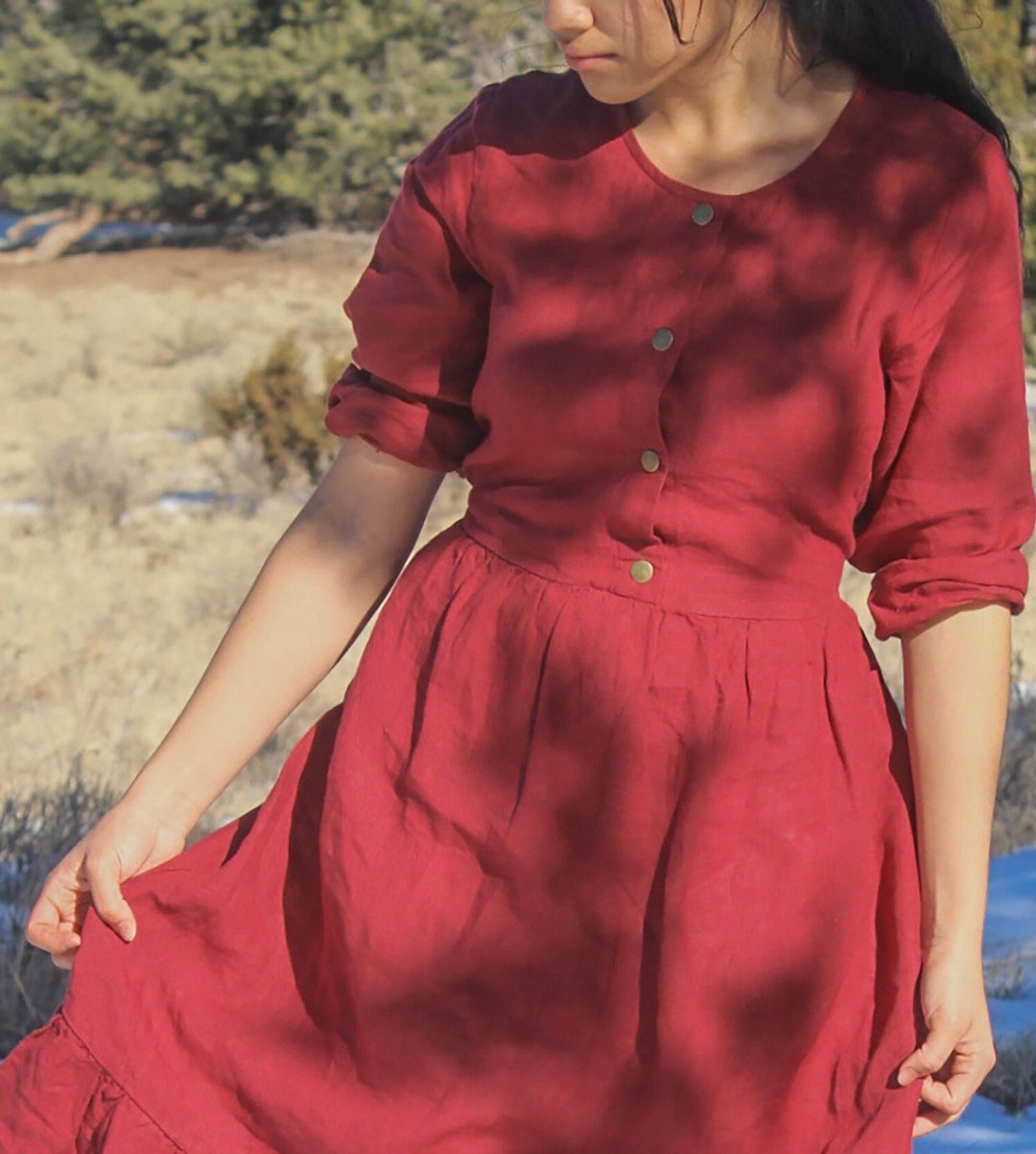 Linen Dress With Snaps, Linen Long Dress With Back Tie, DOWNEY, Mothers ...
