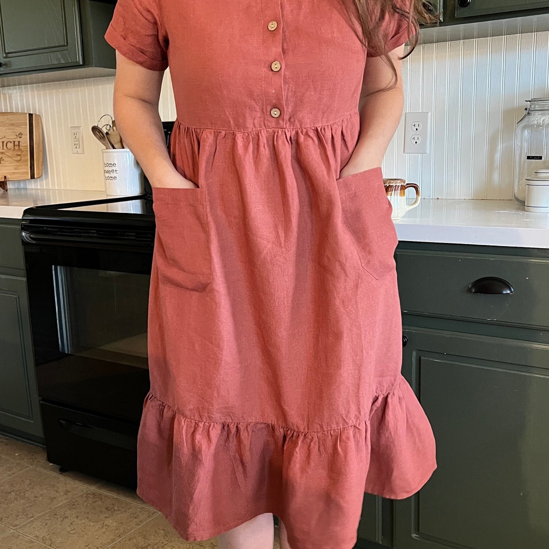 Mama Dress, PISMO, Linen Dress With Pockets, Midcalf Dress With Belt ...