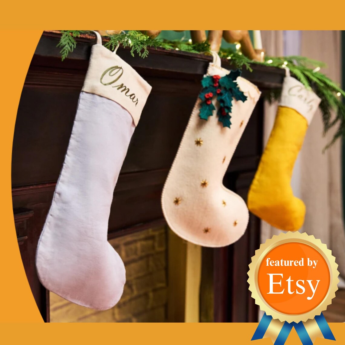 Embroidered Christmas Stockings, Linen Handmade Stockings, Personalized ...