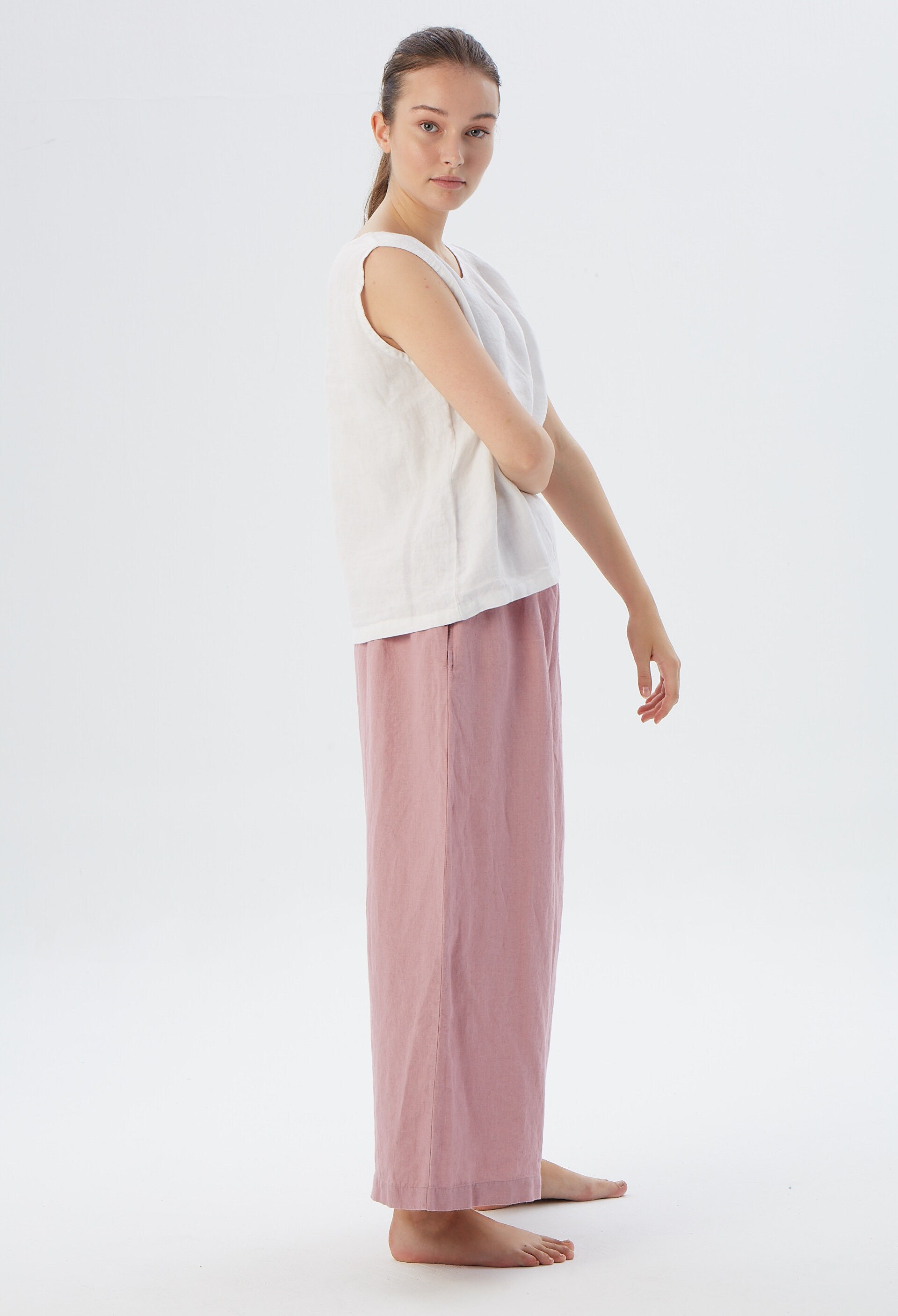 Wide Leg Linen Pants With Hidden Side Pockets AUSTIN HIDE / - Etsy Canada