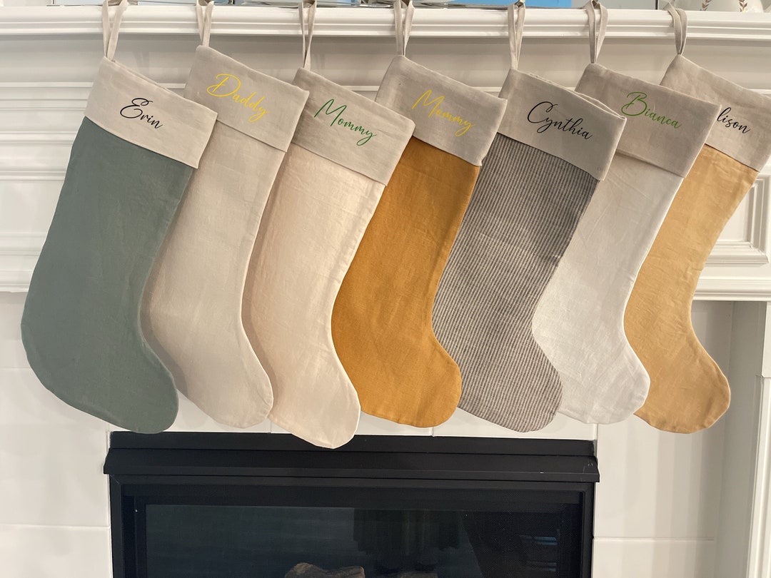 Custom Christmas Linen Stocking With Cuff, Handmade Personalized ...