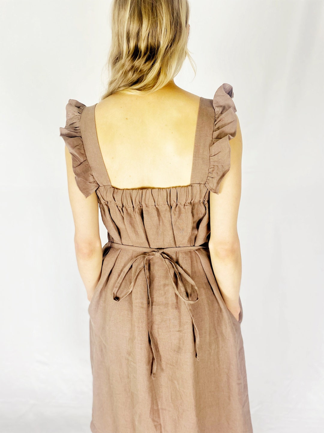 Linen Dress With Ruffled Straps, SOLVANG / Girls Linen Dress / Summer ...
