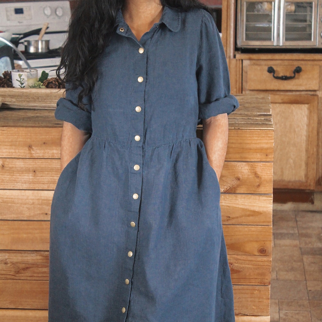 Linen Dress With Snaps, Linen Maxi Dress, Long Sleeve Linen Dress ...