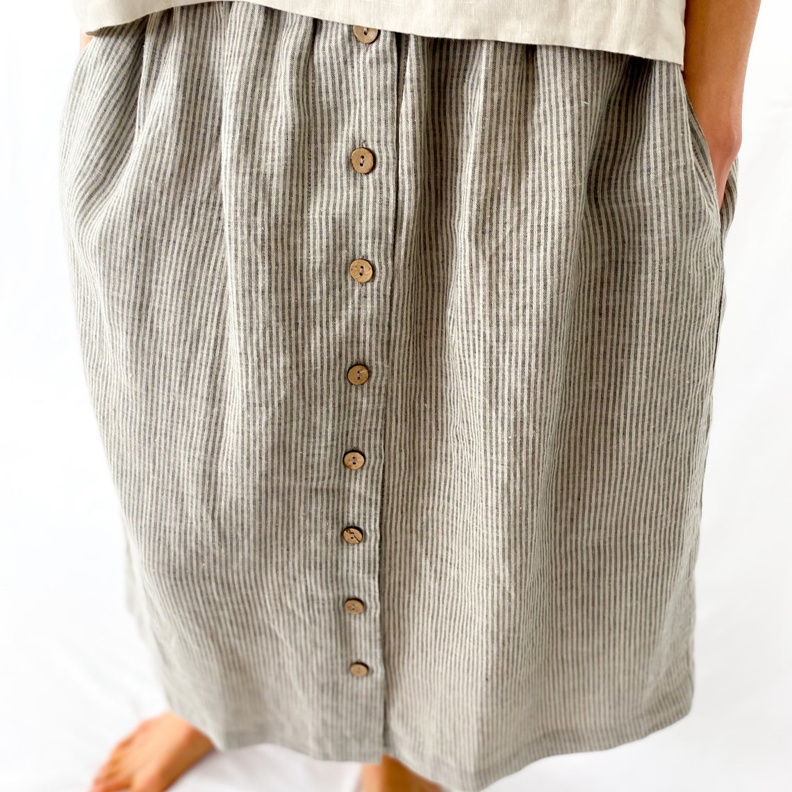 Linen Skirt With Hidden Side Pockets Laguna / Elastic Waist - Etsy