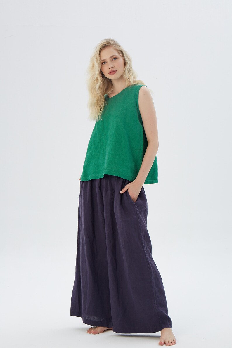 Wide Leg Linen Pants With Side Pockets AUSTIN / Elastic Waist - Etsy