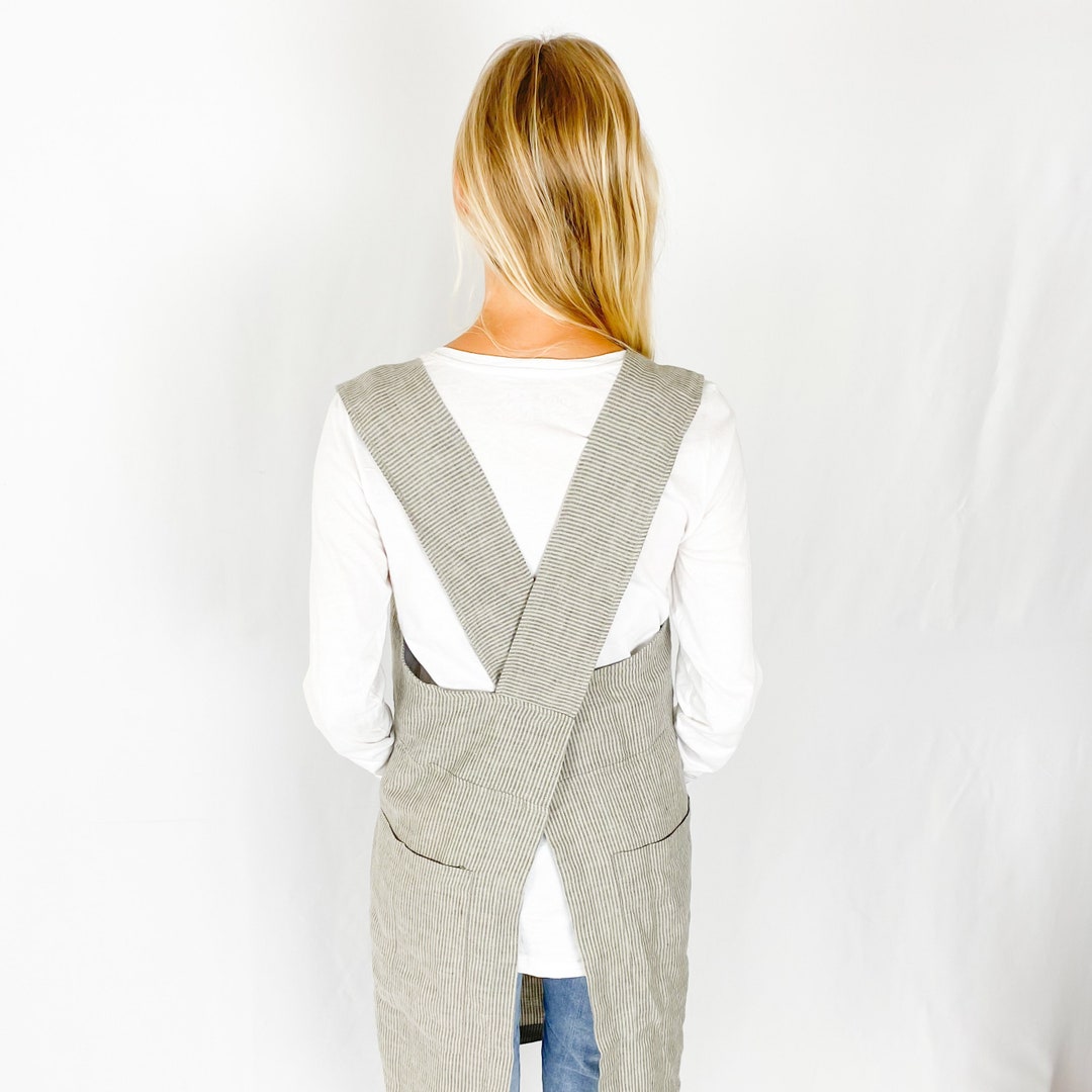 CROSS BACK APRON With Pockets, Japanese Style Linen Apron, Vegas ...