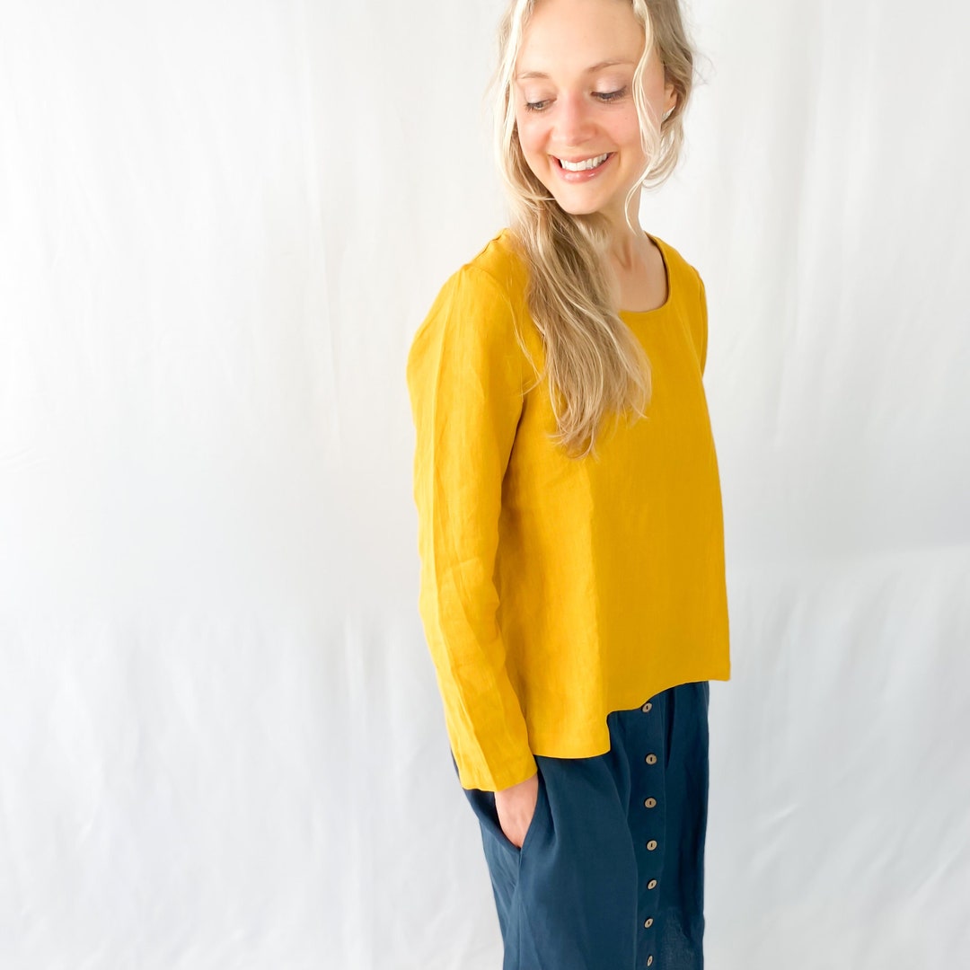 Simple Linen Top, Newark /linen Long Sleeve Shirt /washed Linen Loose ...