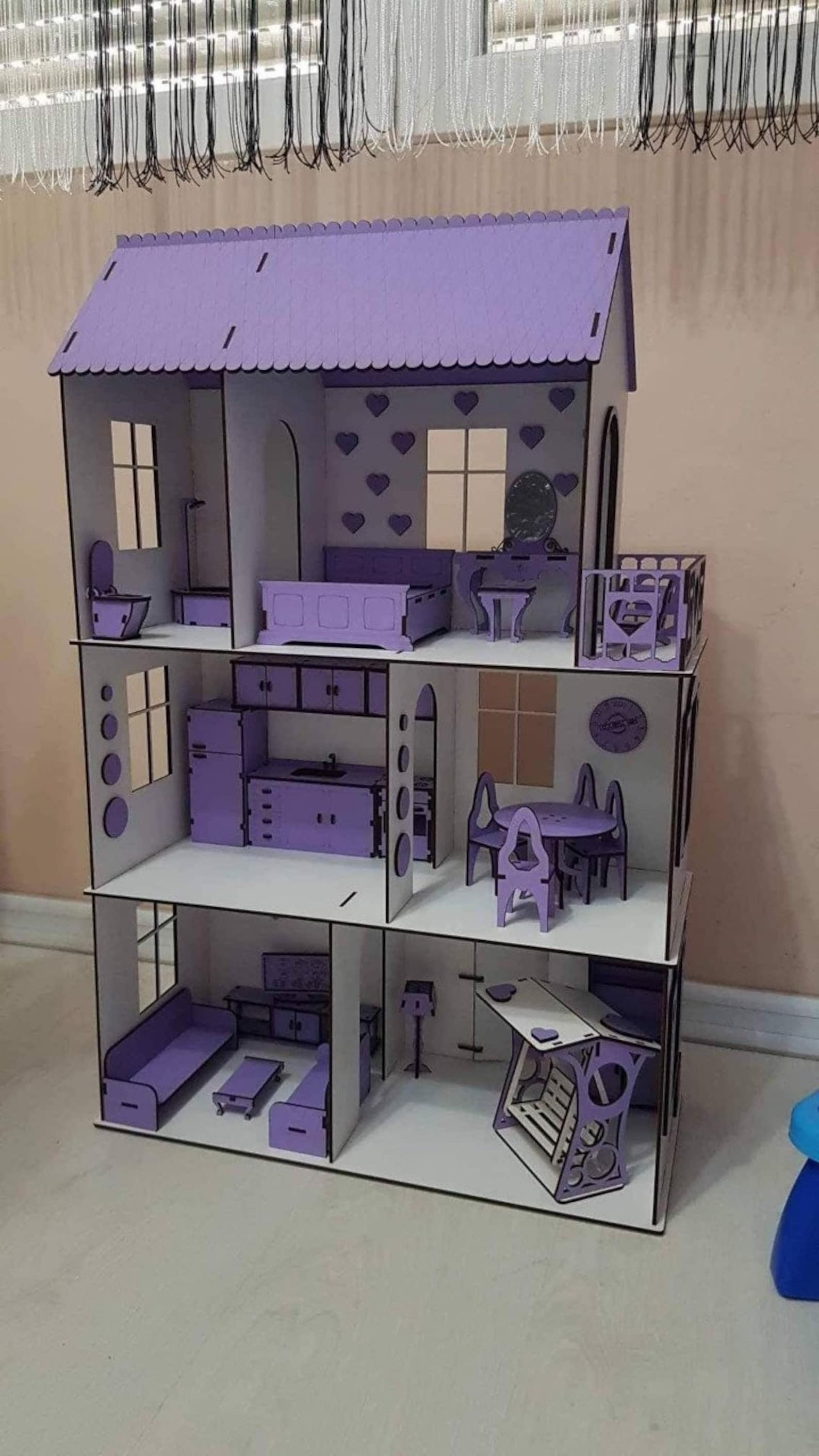 Doll House With Furniture Laser Cut Files - Etsy