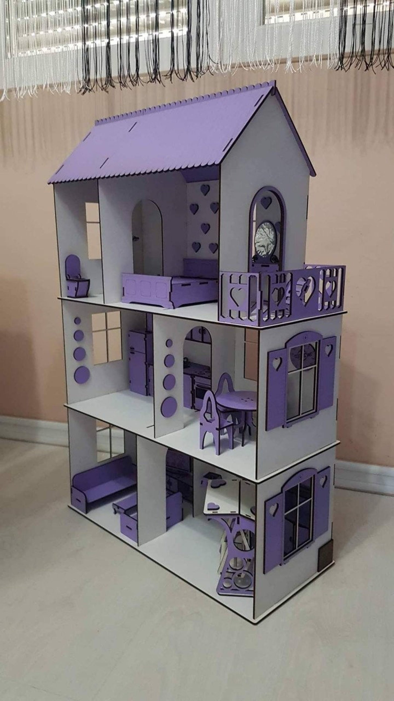 Doll House With Furniture Laser Cut Files - Etsy