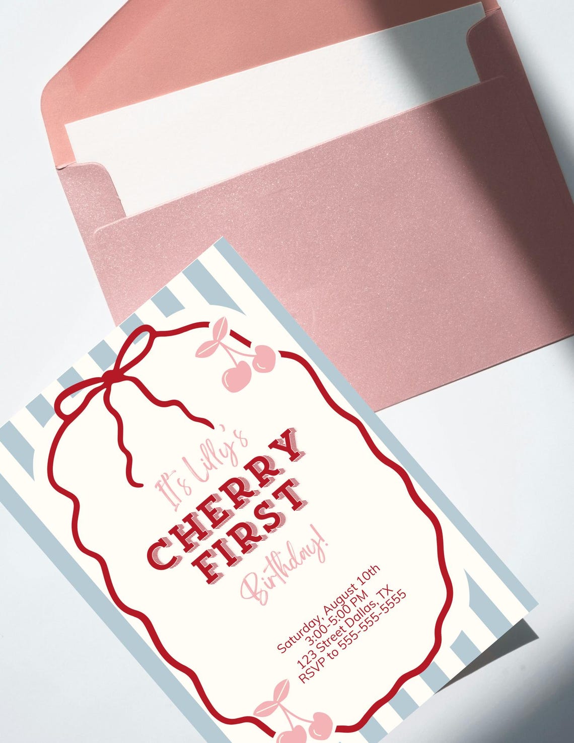 Cherry First Birthday Invitation - Editable Digital Party Invite With ...