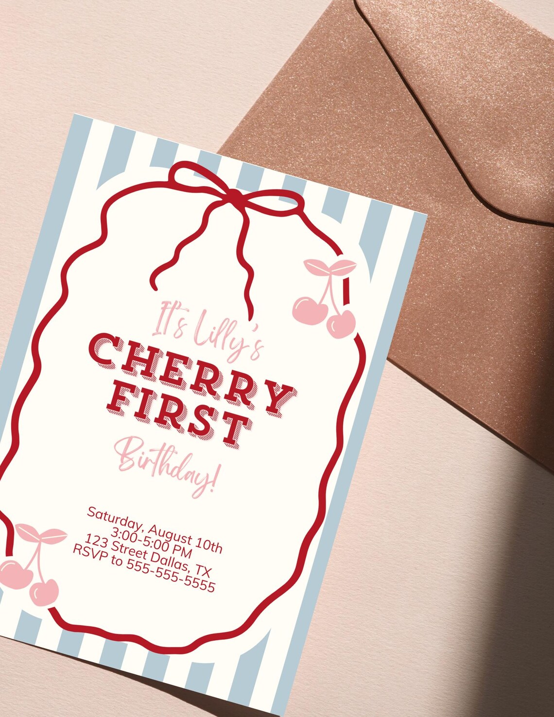 Cherry First Birthday Invitation - Editable Digital Party Invite With ...
