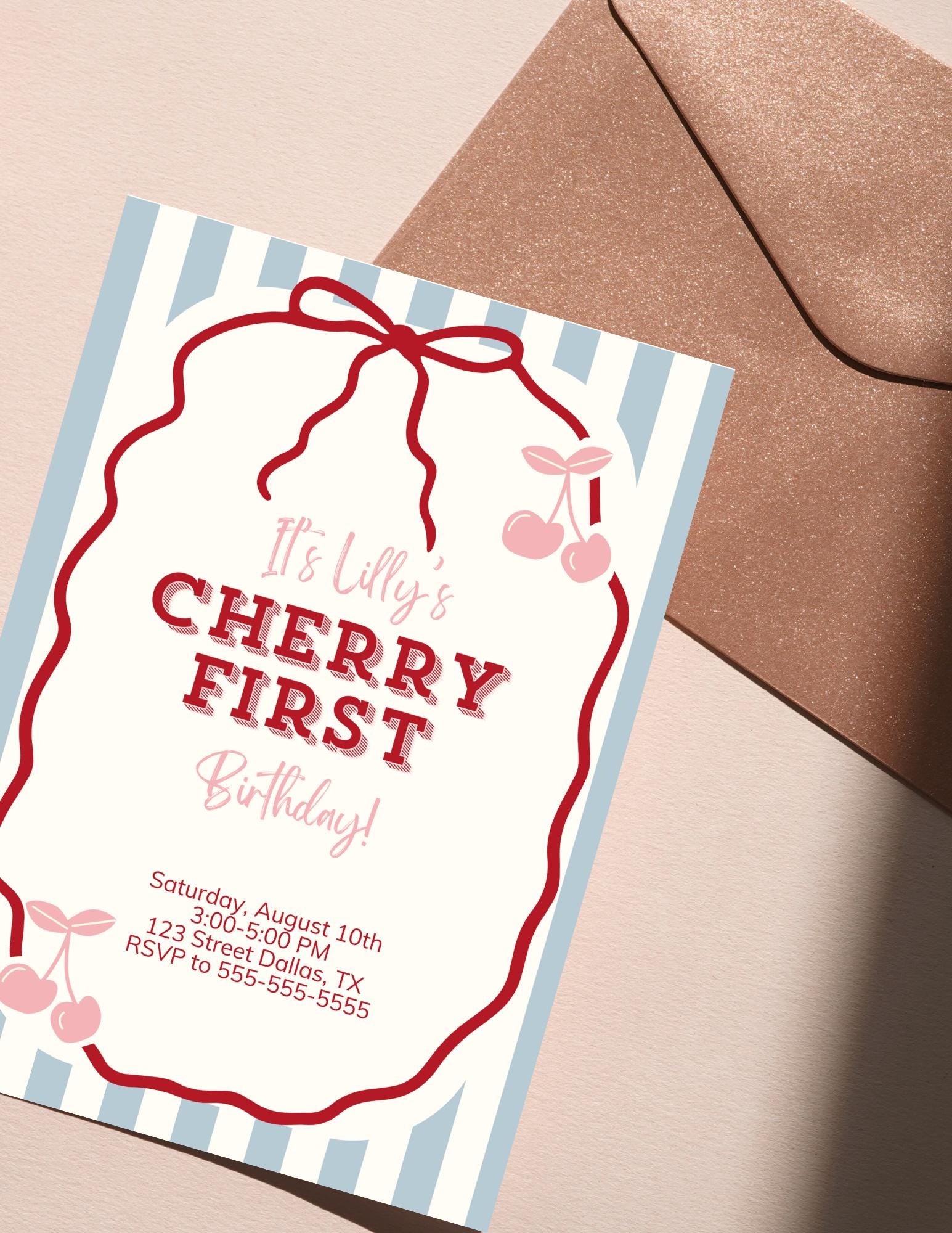 Cherry First Birthday Invitation - Editable Digital Party Invite With ...