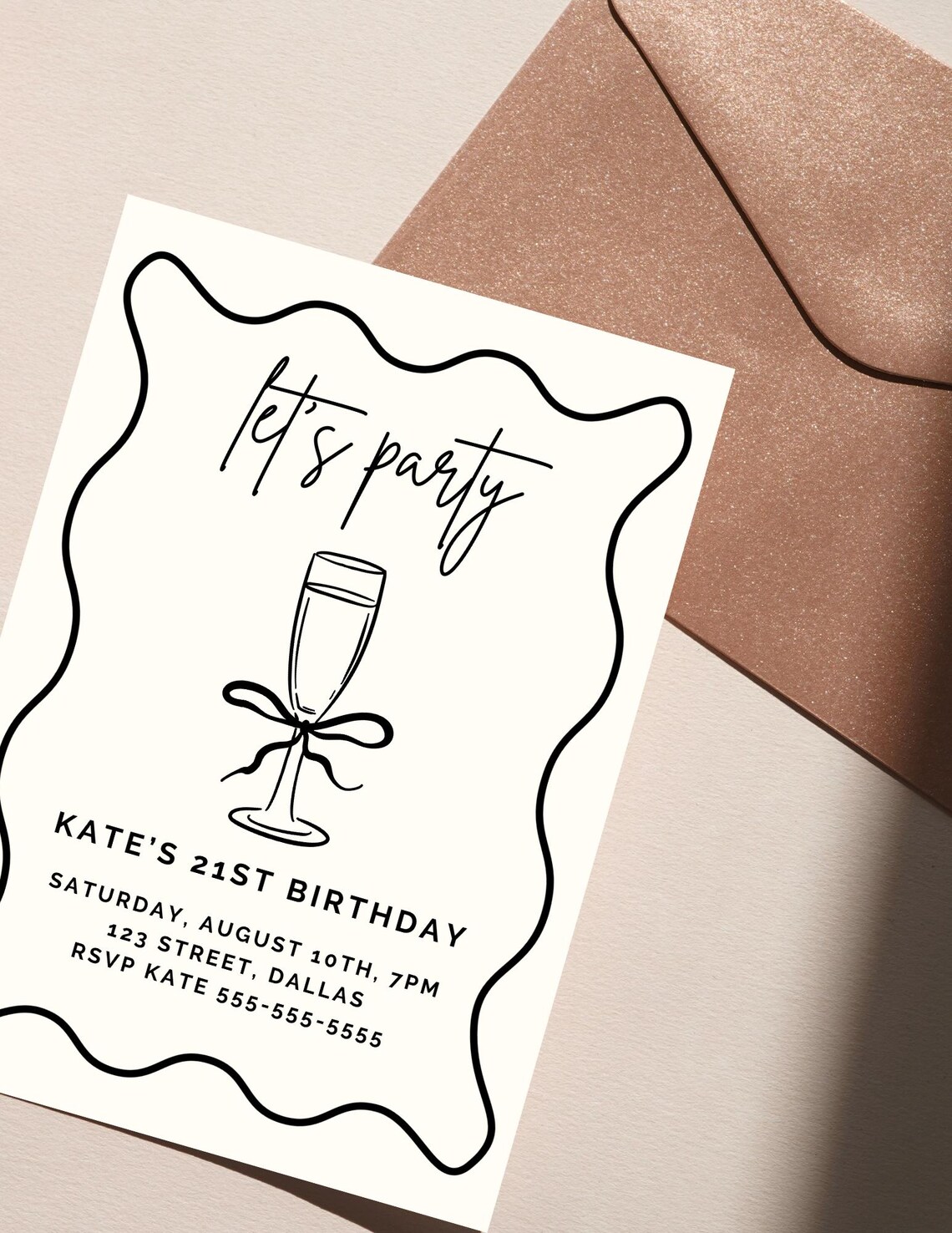 Minimalist 21st Birthday Invitation Template - Editable Digital Party ...