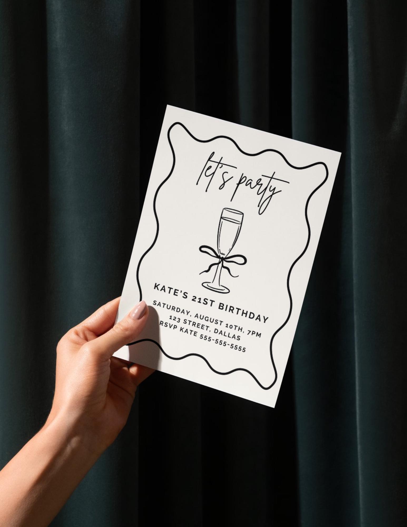 Minimalist 21st Birthday Invitation Template - Editable Digital Party ...