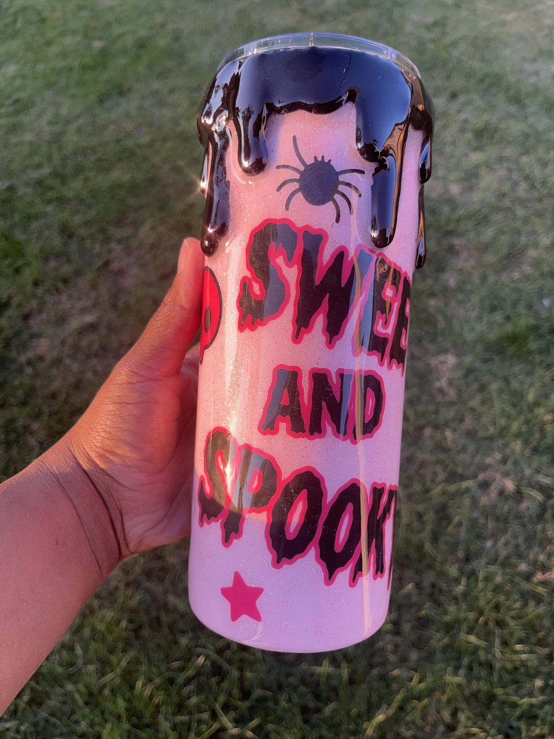 Pink Glitter Drip Halloween Tumbler: Ghosts, Bats, Cupcakes - Etsy