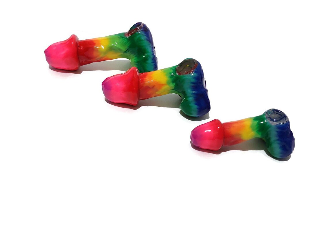 Rainbow Penis Pipe, Vibrant Glow in the Dark Glass Clay Art Pipe – Artistic Handmade Collectible ...