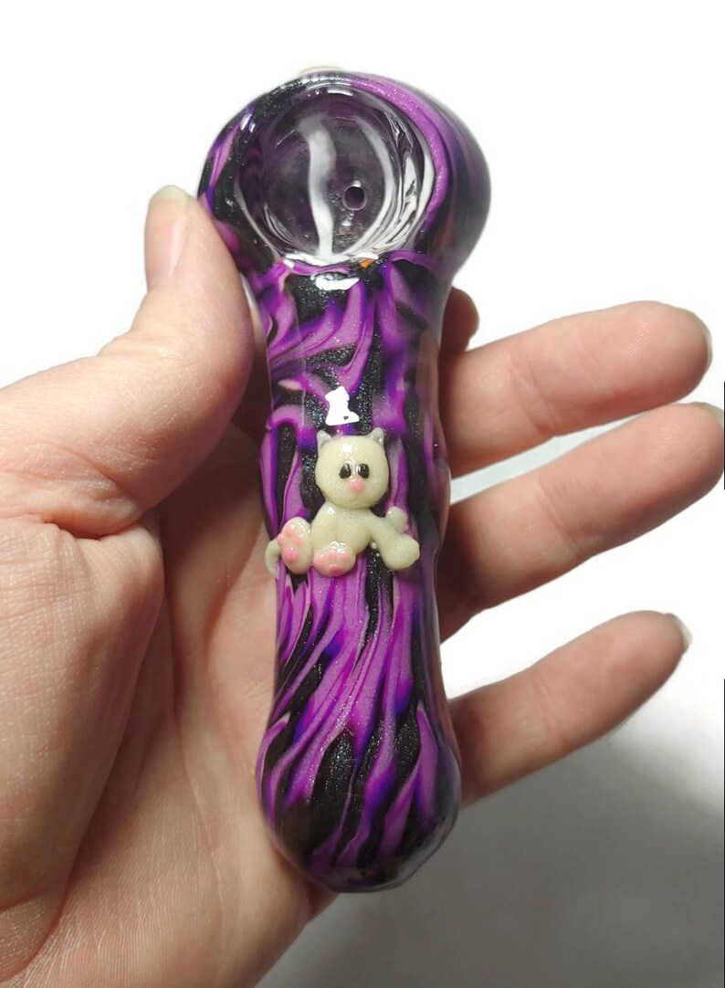 Custom cute kitten Glass smoking pipe girly pipes unique - Etsy Polska