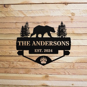Wilderness Bear Cabin Sign, Mountain Decor Personalized Metal Bear Sign ...