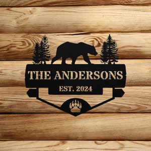 Wilderness Bear Cabin Sign, Mountain Decor Personalized Metal Bear Sign ...