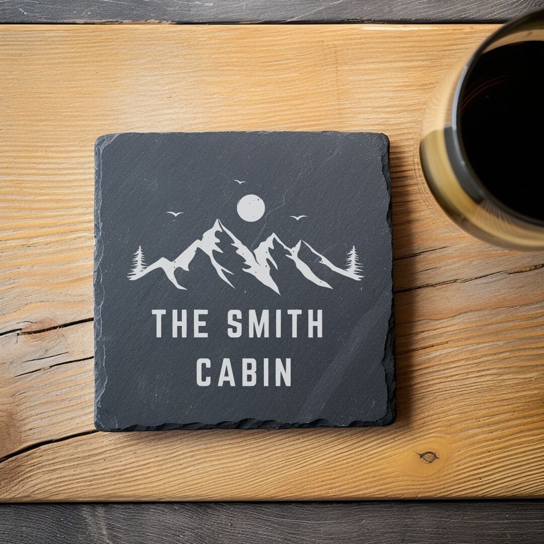 Rustic Cabin Coasters Set of 4, Family Cabin Slate Coasters ...